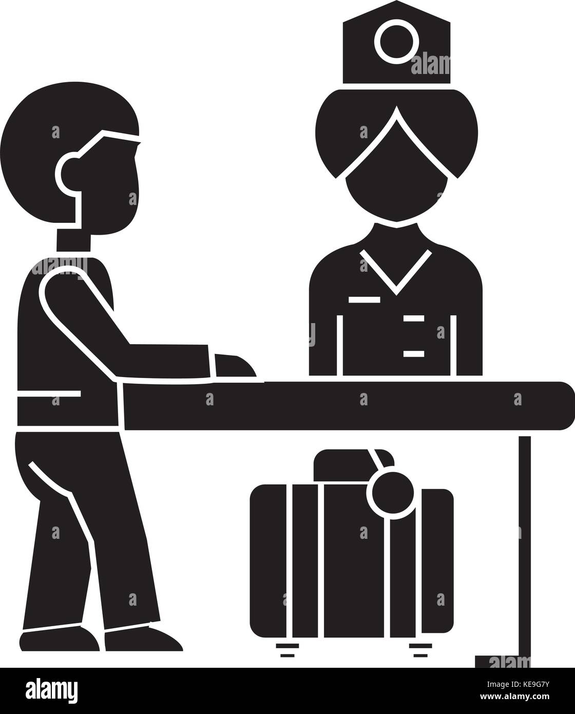 hotel reception, receptionist at the table icon, vector illustration ...