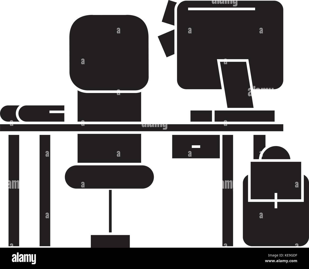 office desk with computer and chair icon, vector illustration, sign on ...