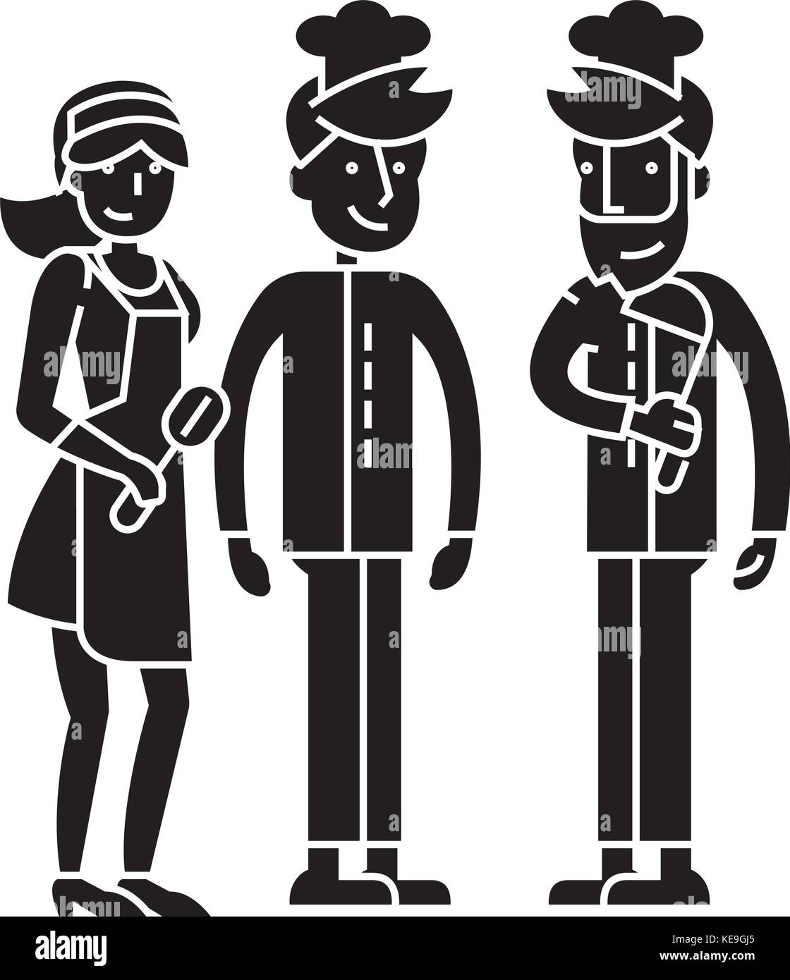 restaurant team workers, waiter, cooker. bartender icon, vector ...
