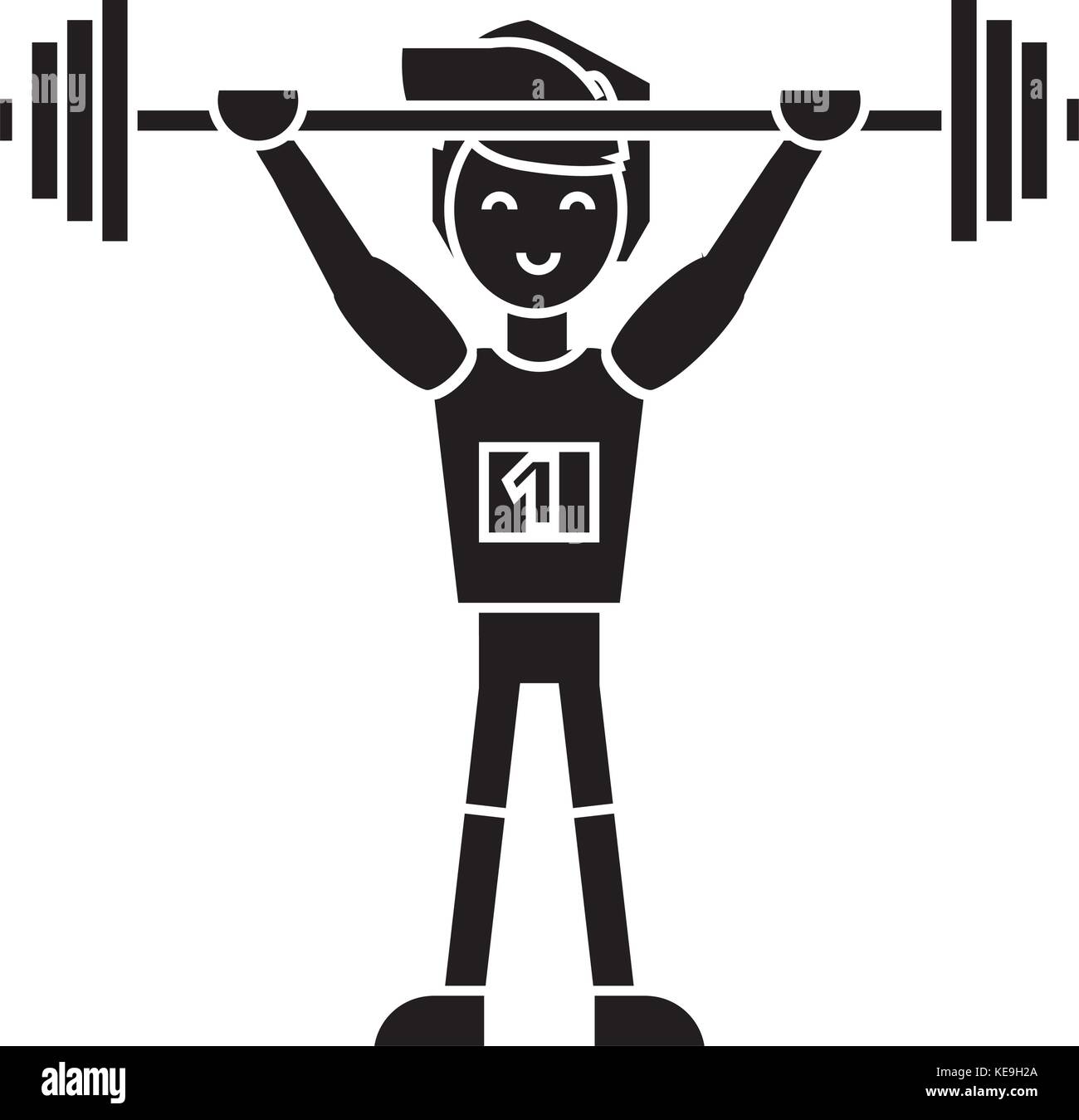 strong athlete with weights barbell, weightlifting icon, vector ...