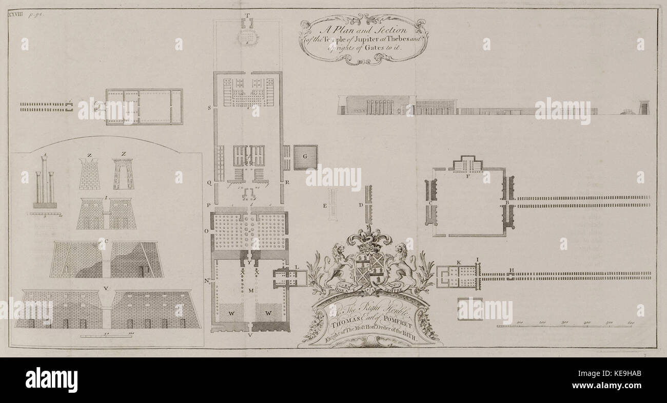 A Plan and Section of the Temple of Jupiter at Thebes and uprights of ...