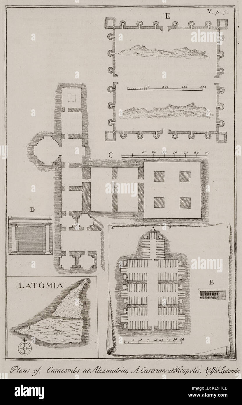 Plans of Catacombs at Alexandria A Castrum at Nicopolis, & Isle Latonia ...
