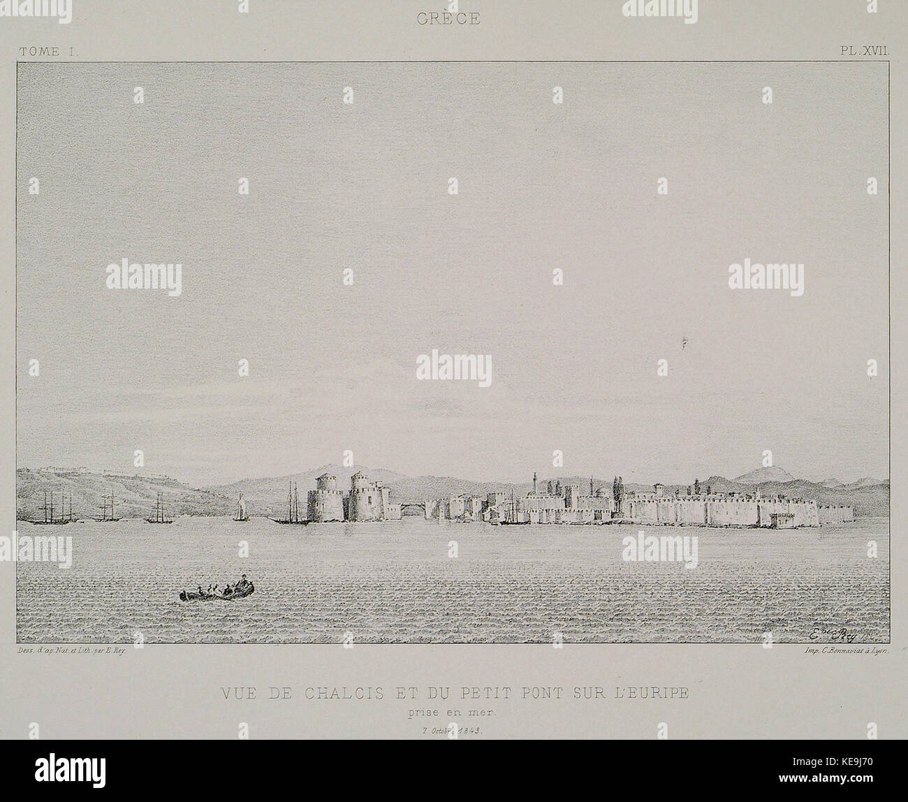 This 1867 view of Chalcis, including the Euripus Strait, by Rey Etienne ...