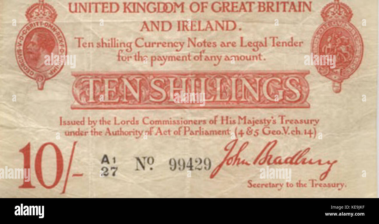 HM treasury note 10 shillings bradbury A Stock Photo - Alamy