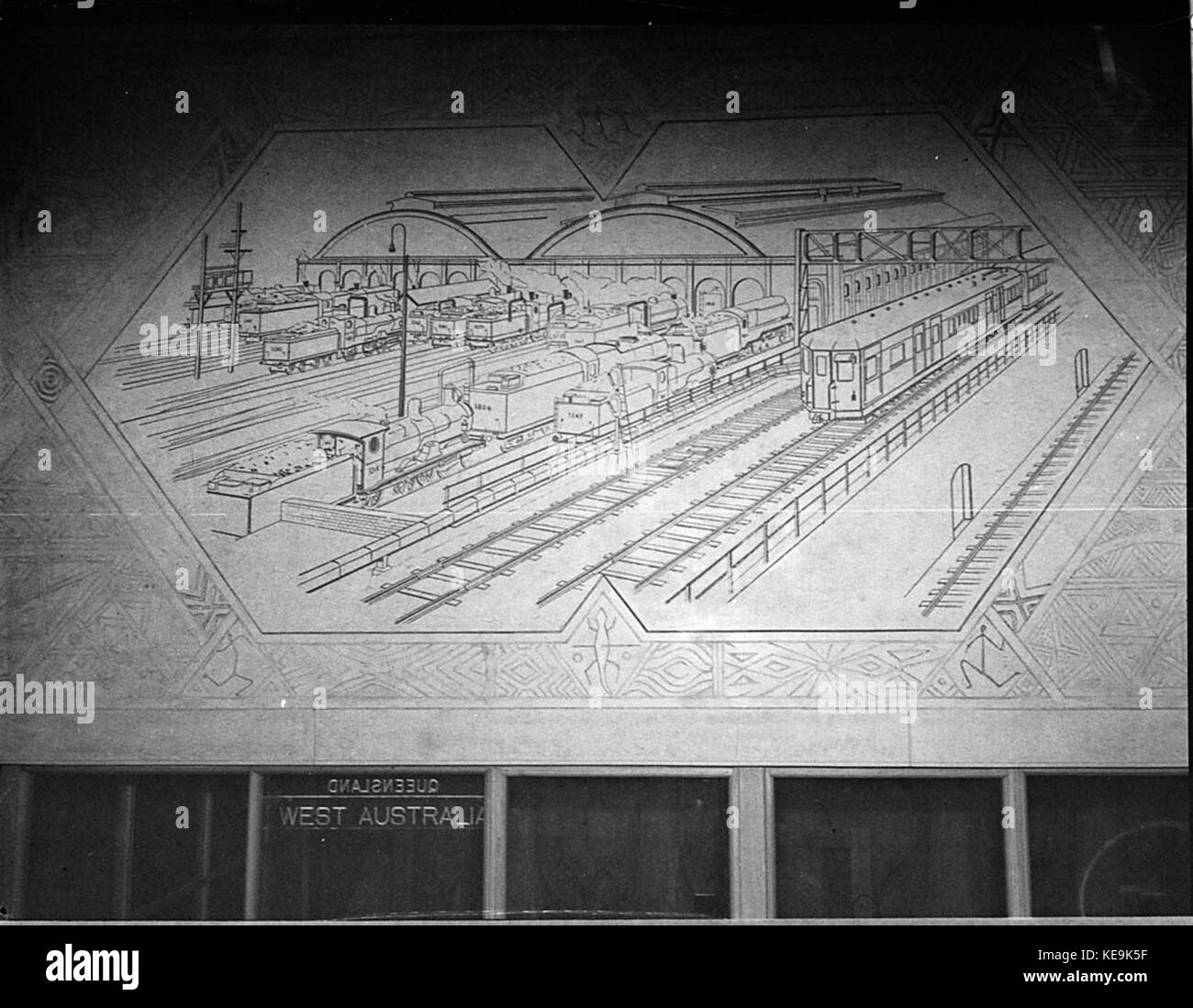 132151 Railway booking office decorated by Melocco Bros Stock Photo - Alamy