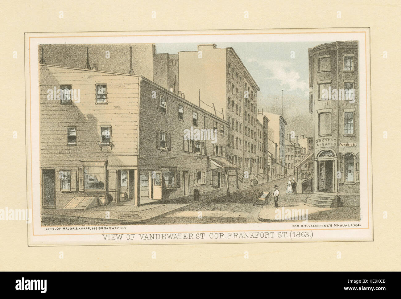 This historical photograph from 1863 shows a view of the intersection ...
