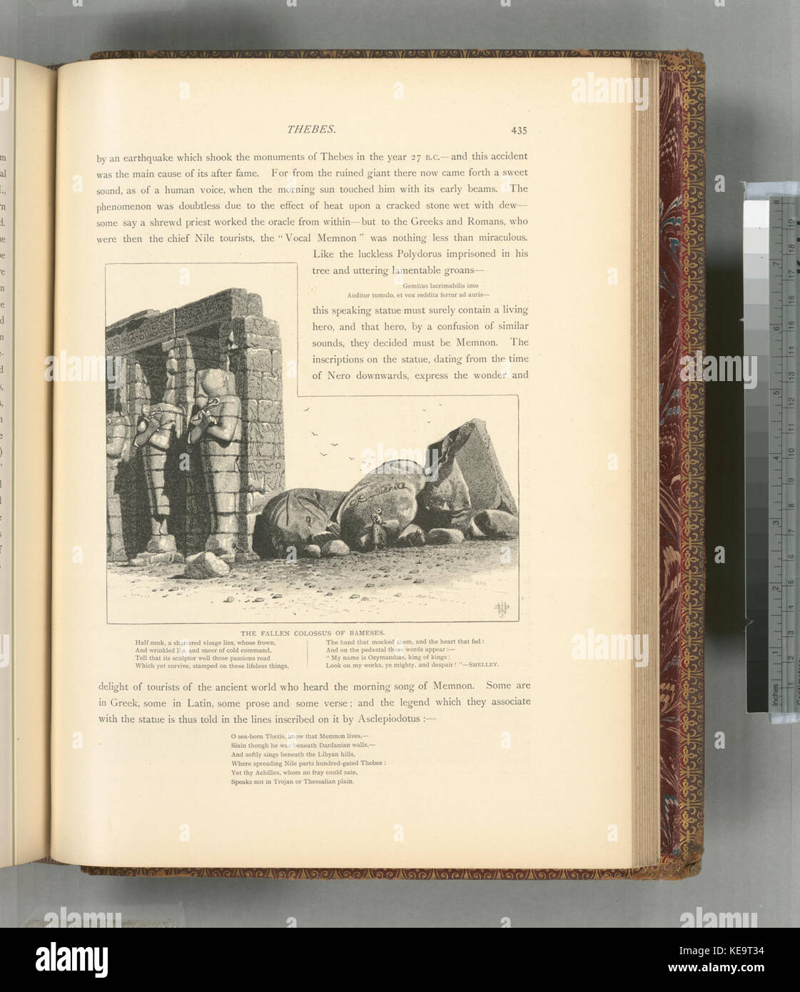 The image depicts the fallen colossus of Ramses II, an ancient Egyptian ...