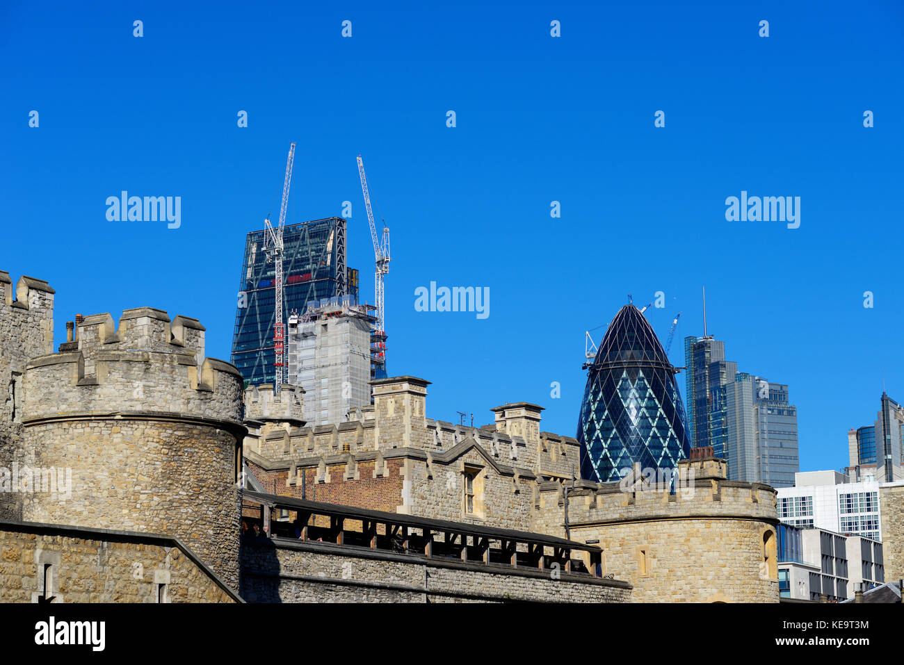 London's new City skyline behind ancient Tower of London. The Scalpel ...