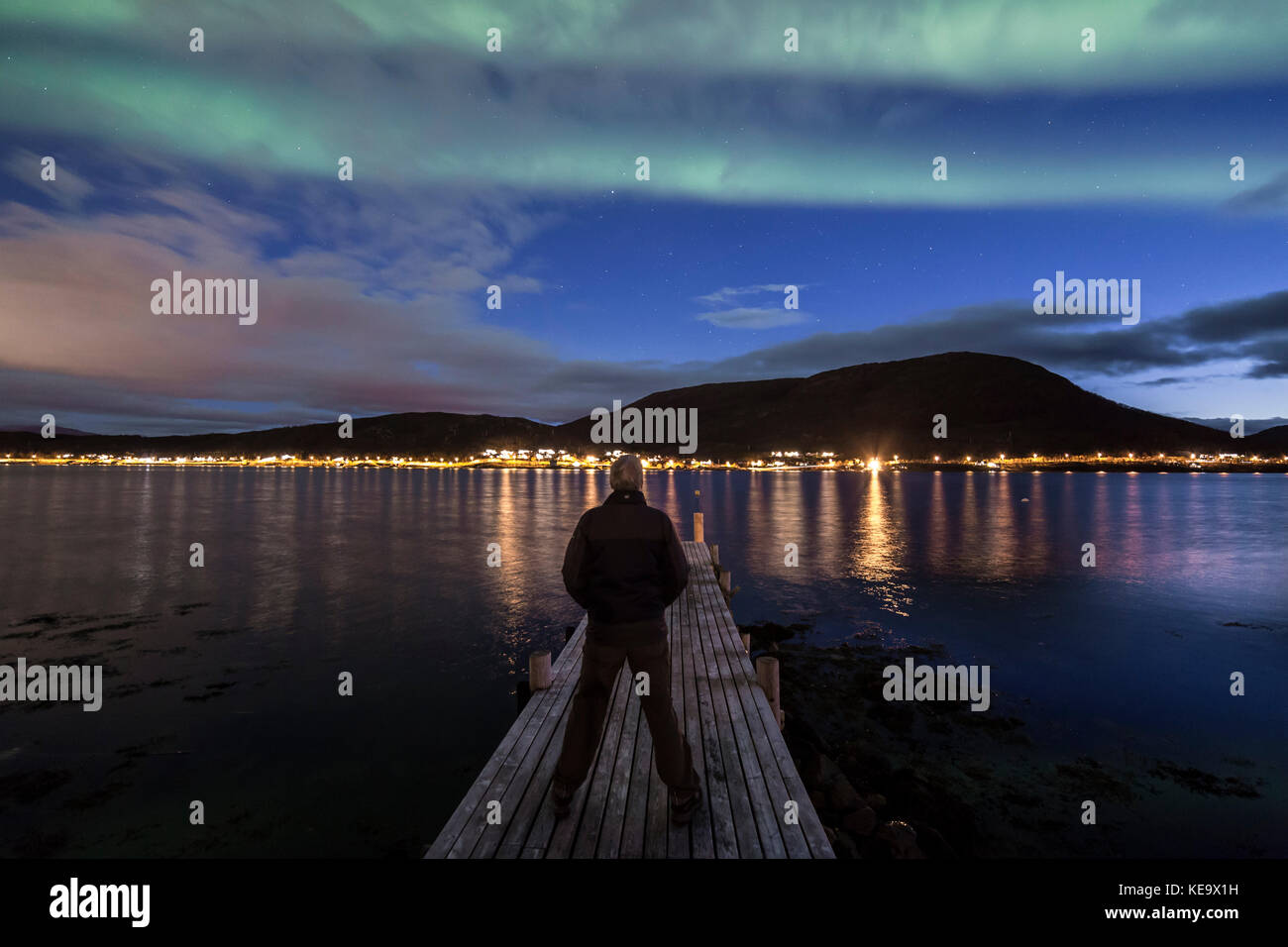 Aurora borealis, northern lights, active coloured curtains moving ...