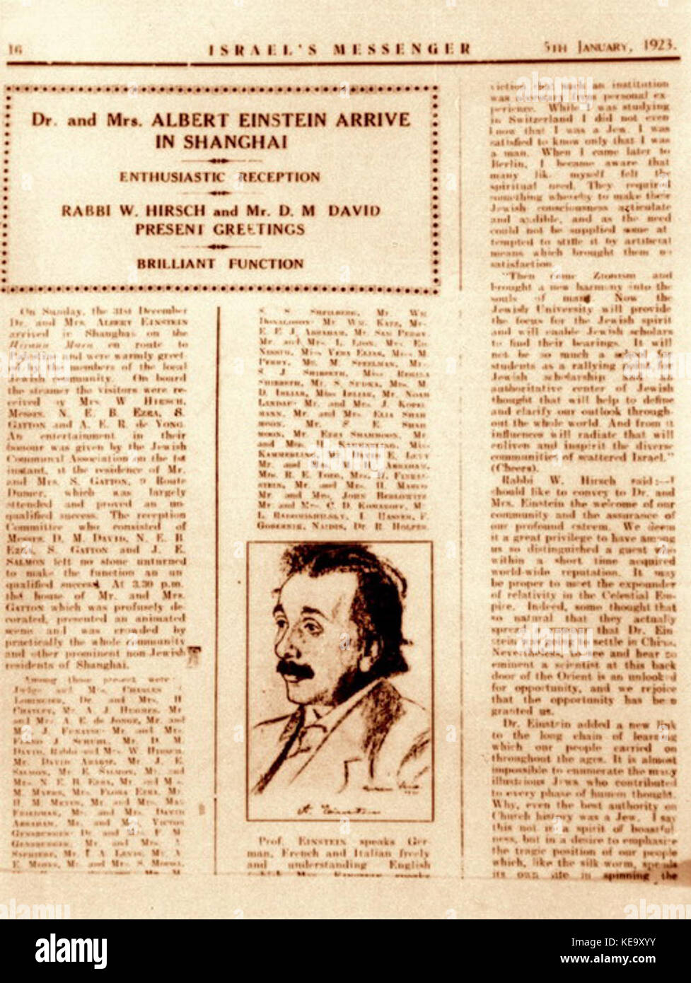 Israel's Messenger on Albert Einstein's visit to Shanghai Stock Photo ...