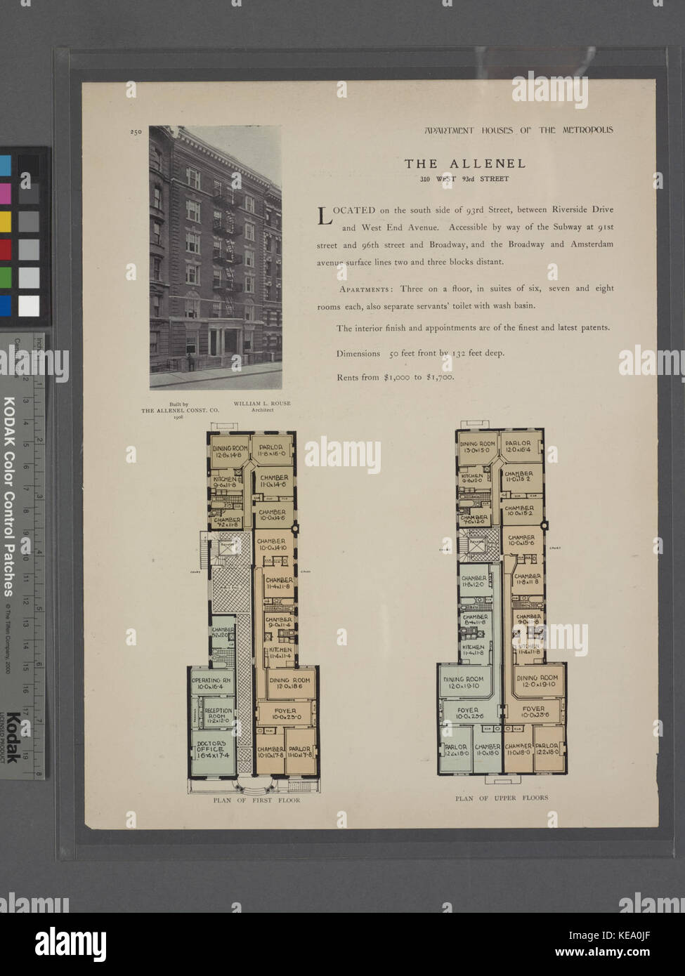 The Allenel, 310 West 93rd Street; Plan of first floor; Plan of upper ...