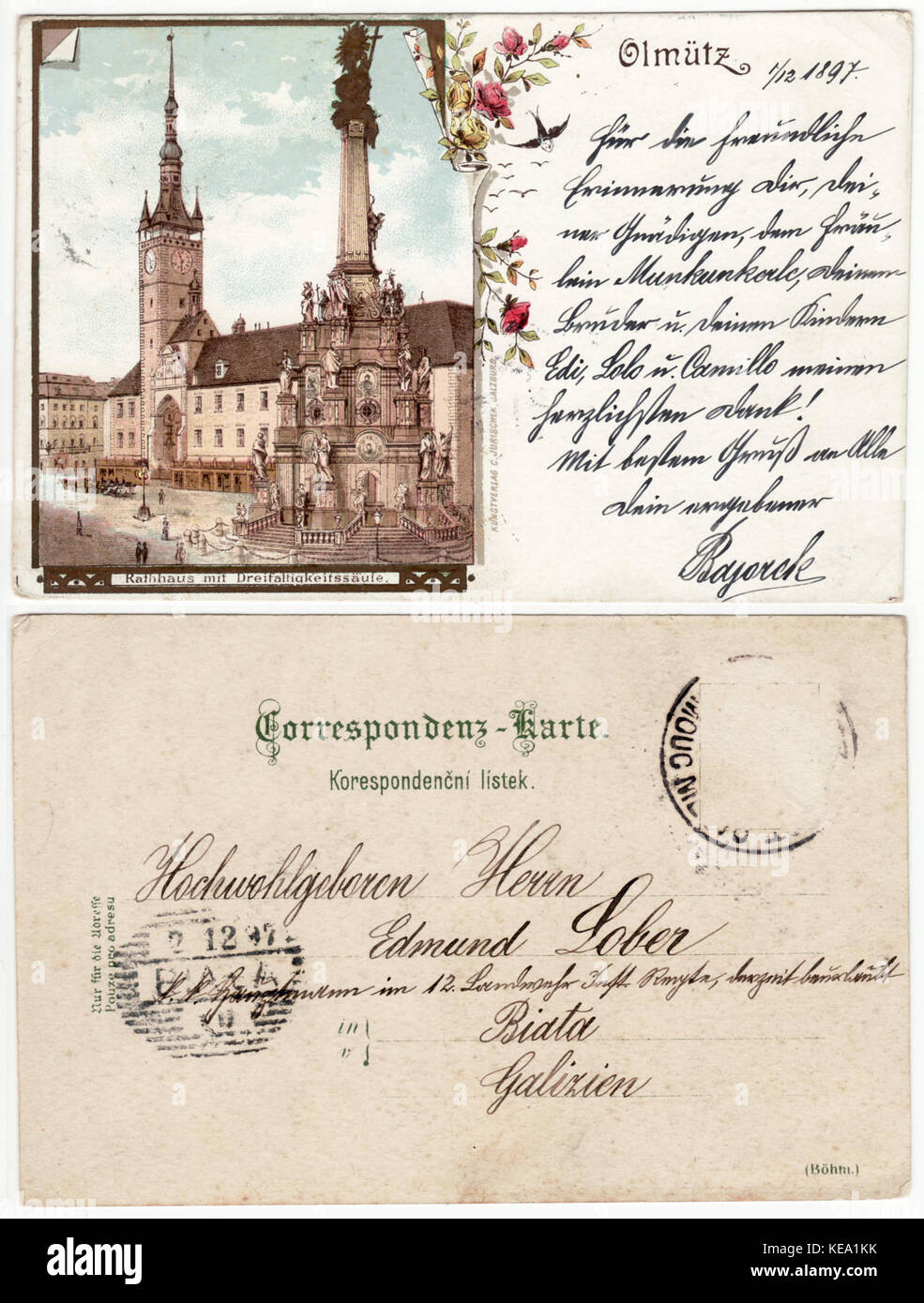 Historical postcard with the Holy Trinity Column and the Town Hall in ...