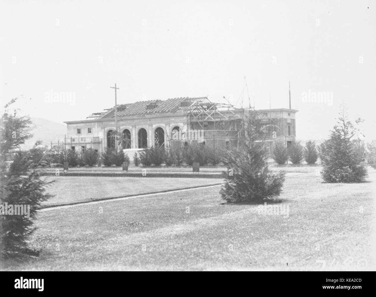 A historical photograph showing the construction of Albert Hall, a ...