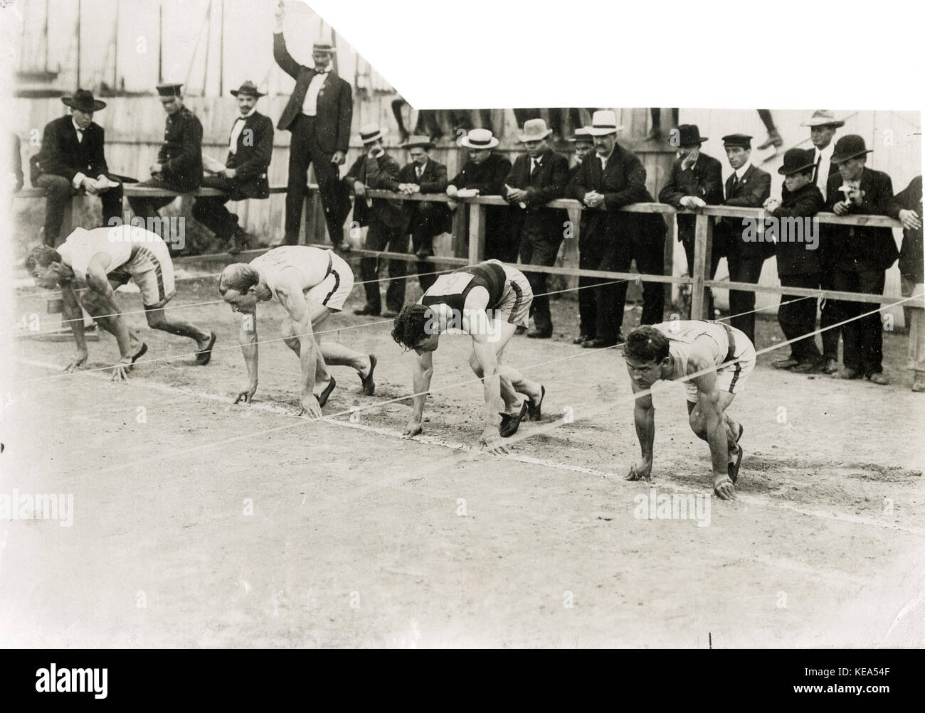Start of the final heat of the 200 meter run at the 1904 Olympics Stock ...