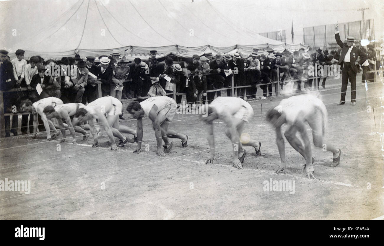 Start of the final heat of the 60 meter run at the 1904 Olympics Stock ...