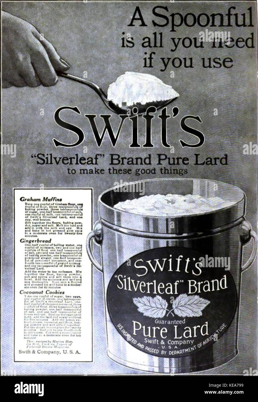 Swift's Silverleaf Brand Pure Lard, 1916 Stock Photo - Alamy