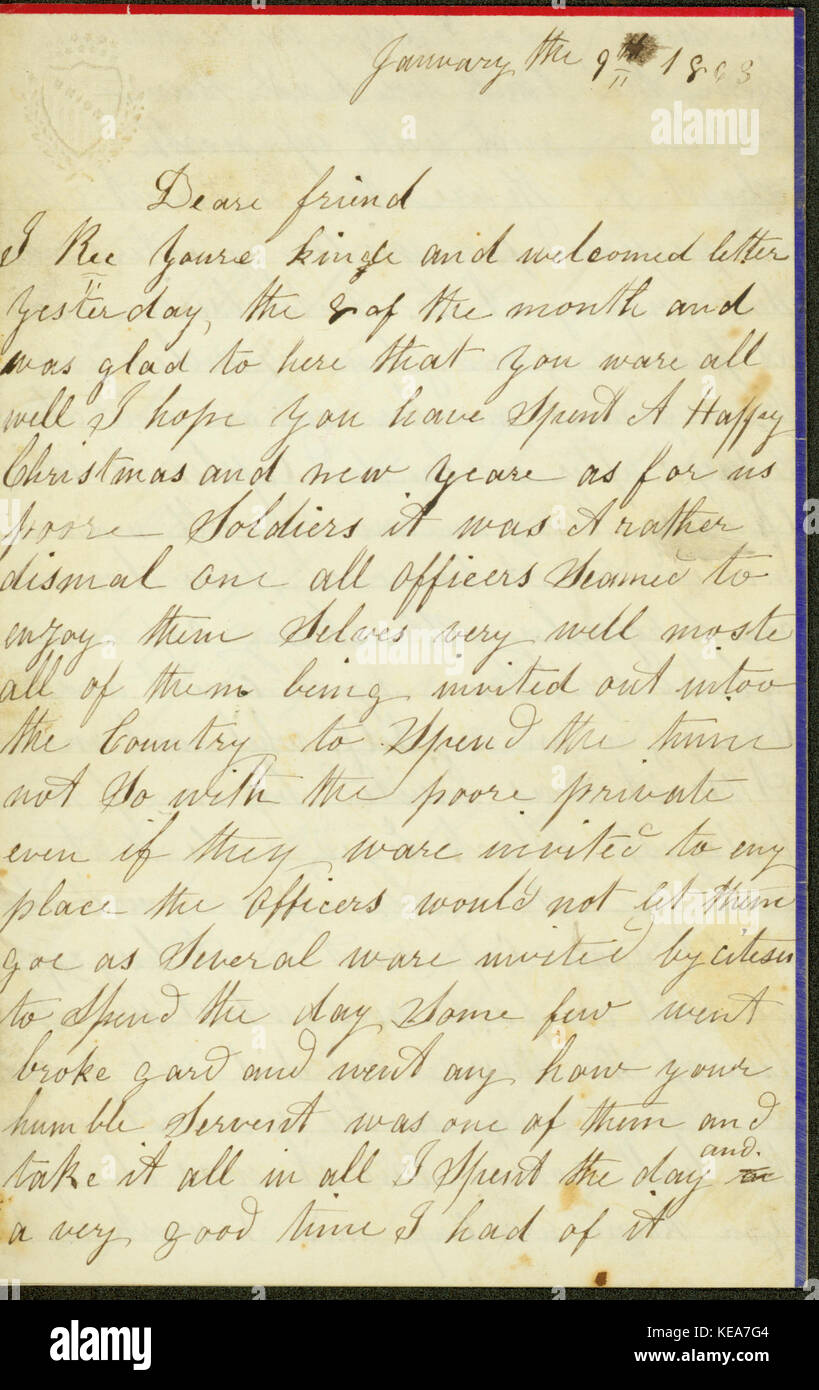 Unsigned letter fragment of a Union soldier in Tennessee, January 9 ...