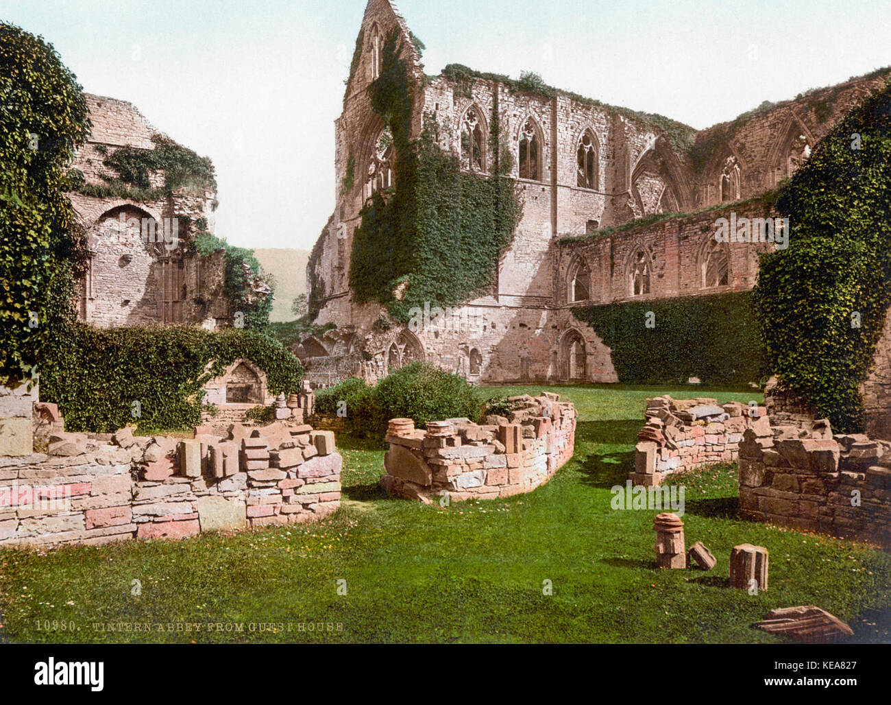 A historic photograph of Tintern Abbey in 1900. The image captures the ...