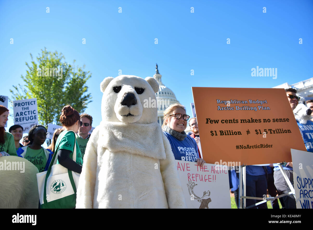 Protestors dressed in polar bear costume join Democratic senators ...