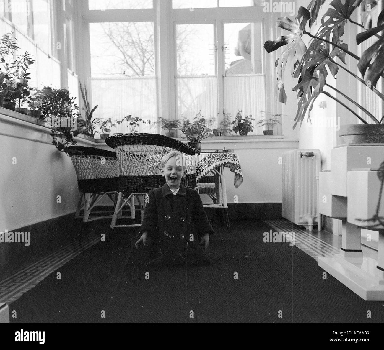 Kid, radiator, wicker chair, fun, wintergarden Fortepan 1206 Stock ...