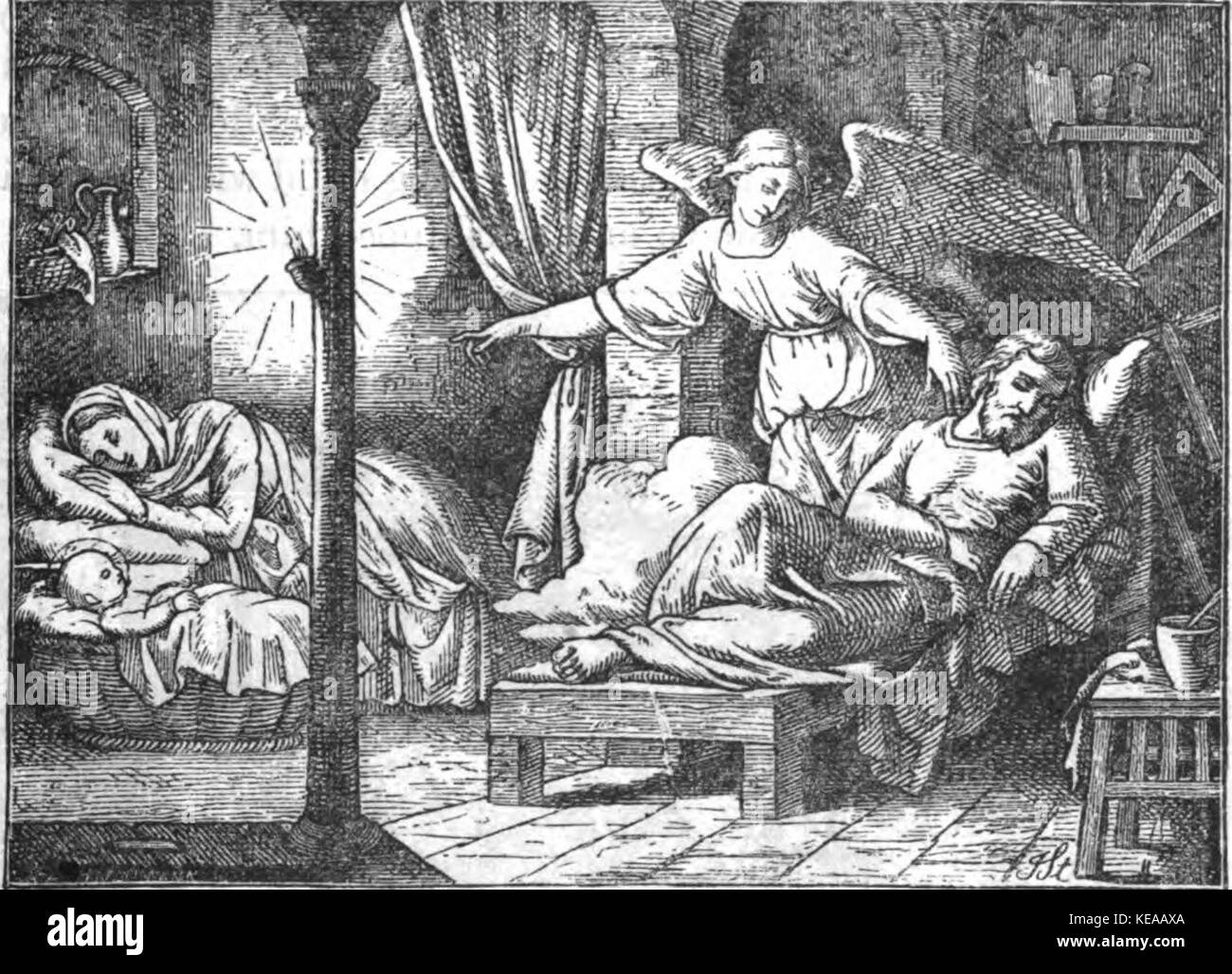 The angel warns Joseph to flee into Egypt Stock Photo - Alamy