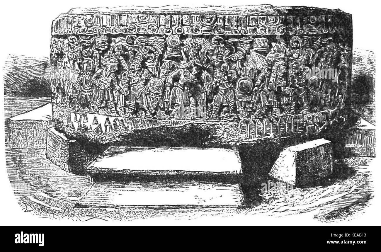 An archaeological image showing the sacrificial stone, a historical ...