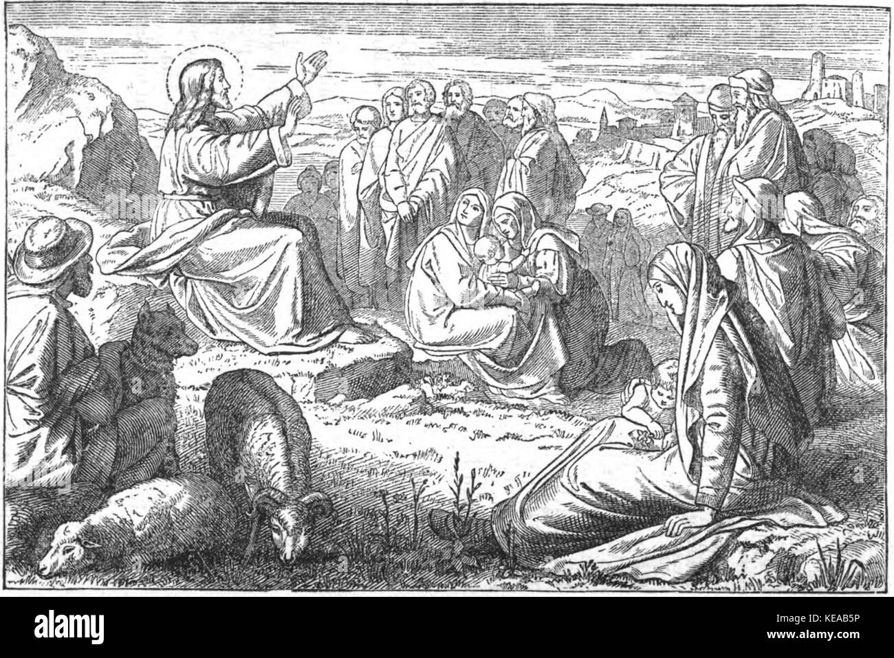 The sermon on the mount woodcut Stock Photo - Alamy