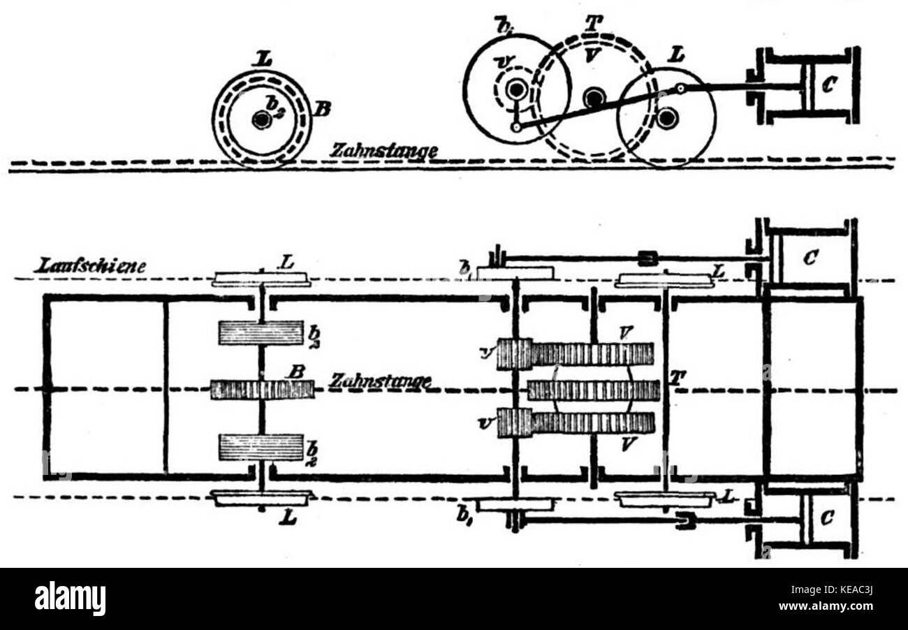 This photograph shows a steam locomotive with a cogwheel drive, typical ...