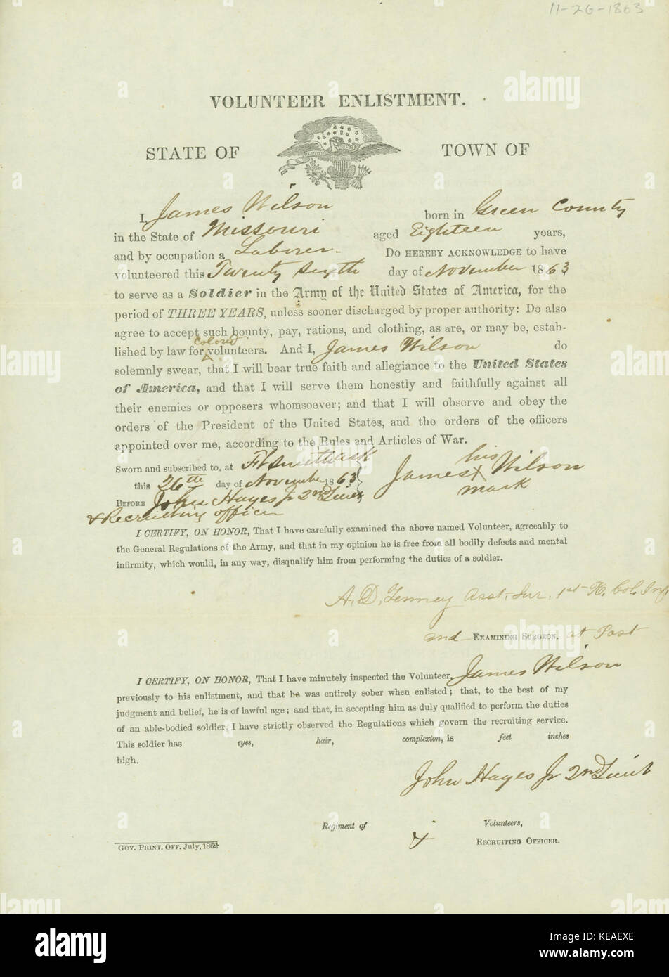 The enlistment of James Wilson in the U.S. military on November 26 ...