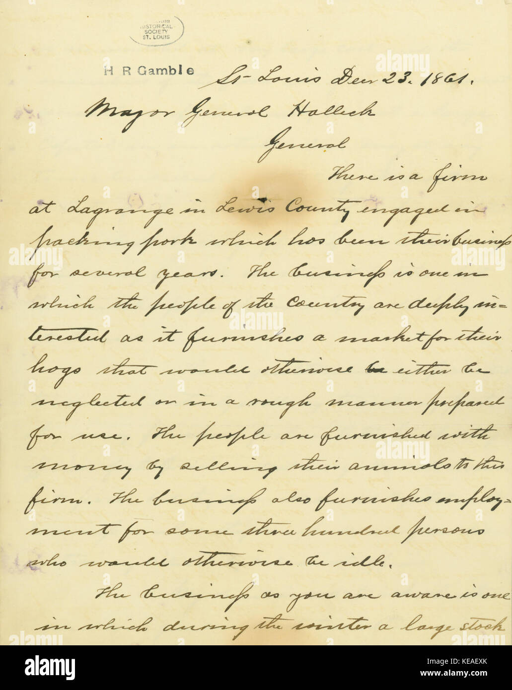 Unsigned letter, St. Louis, to Major General Halleck, December 23, 1861 ...