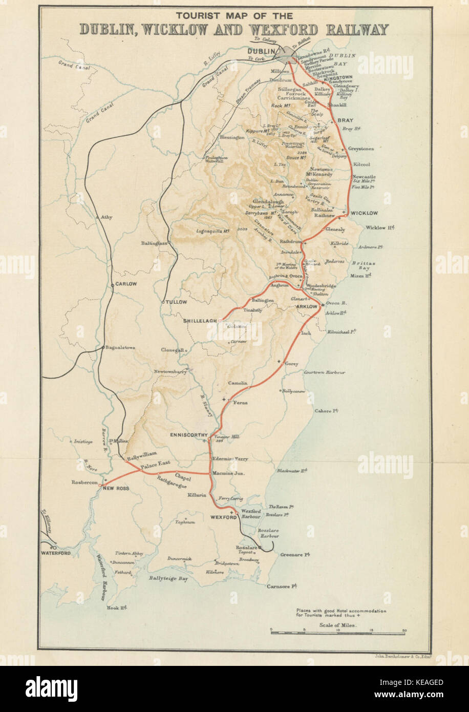 Tourist map of Dublin, Wicklow, and Wexford Railway 1895 Stock Photo ...