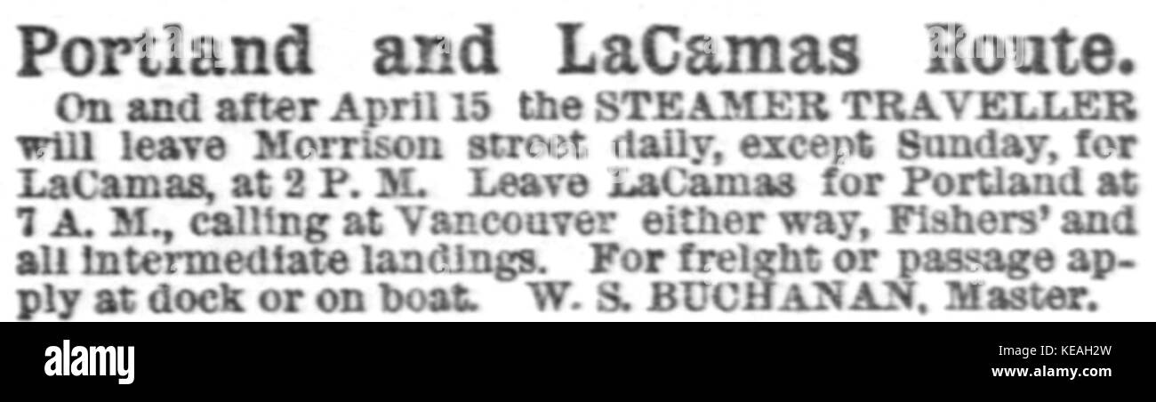 Traveler (steamboat) ad 10 August 1885 Stock Photo - Alamy