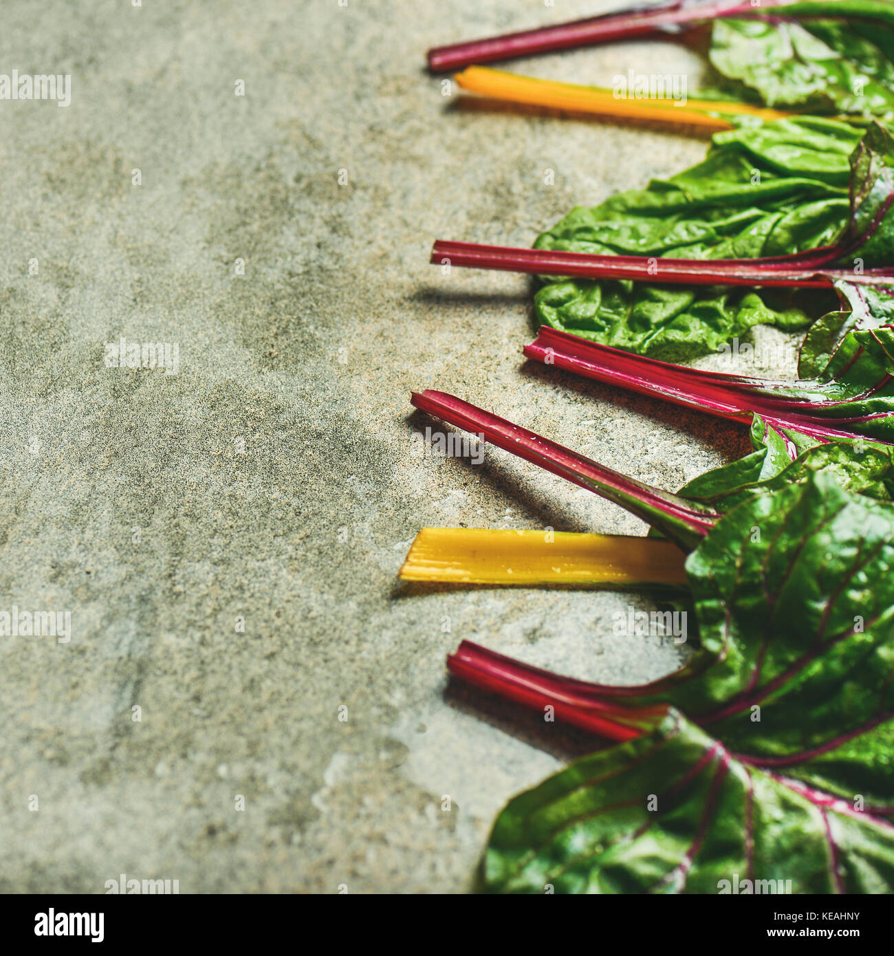 Flat-lay of fresh green leaves of swiss chard, square crop Stock Photo ...