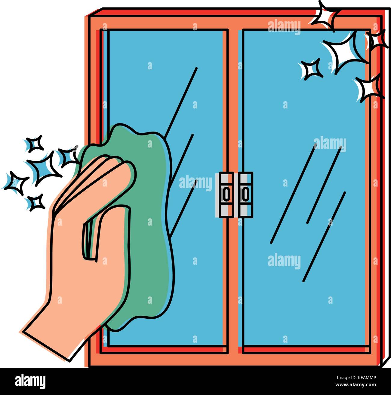 hand wiping window with cloth vector illustration design Stock Vector ...