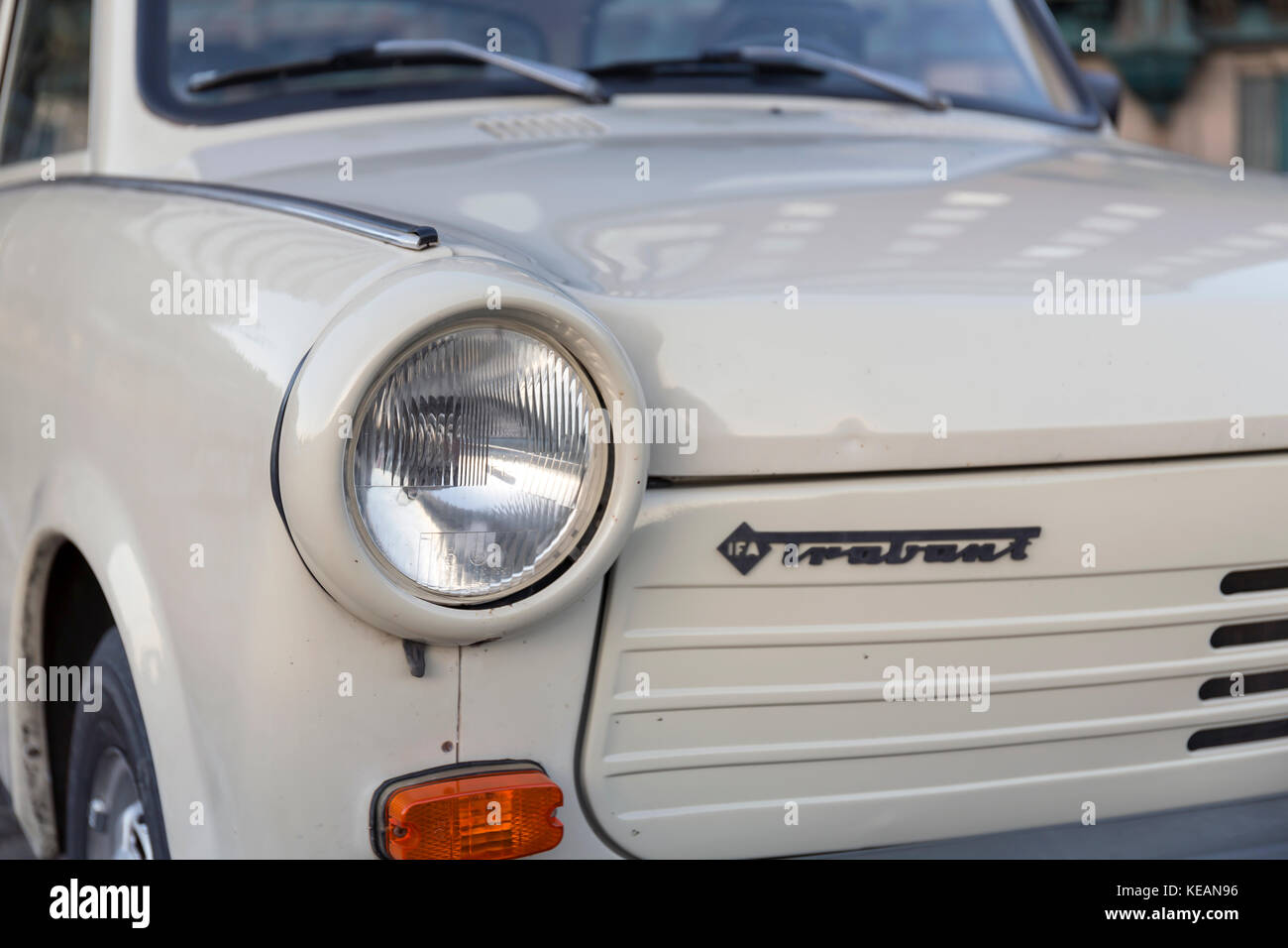 Close-up view of the headlight of a Trabant car in Budapest, Hungary ...