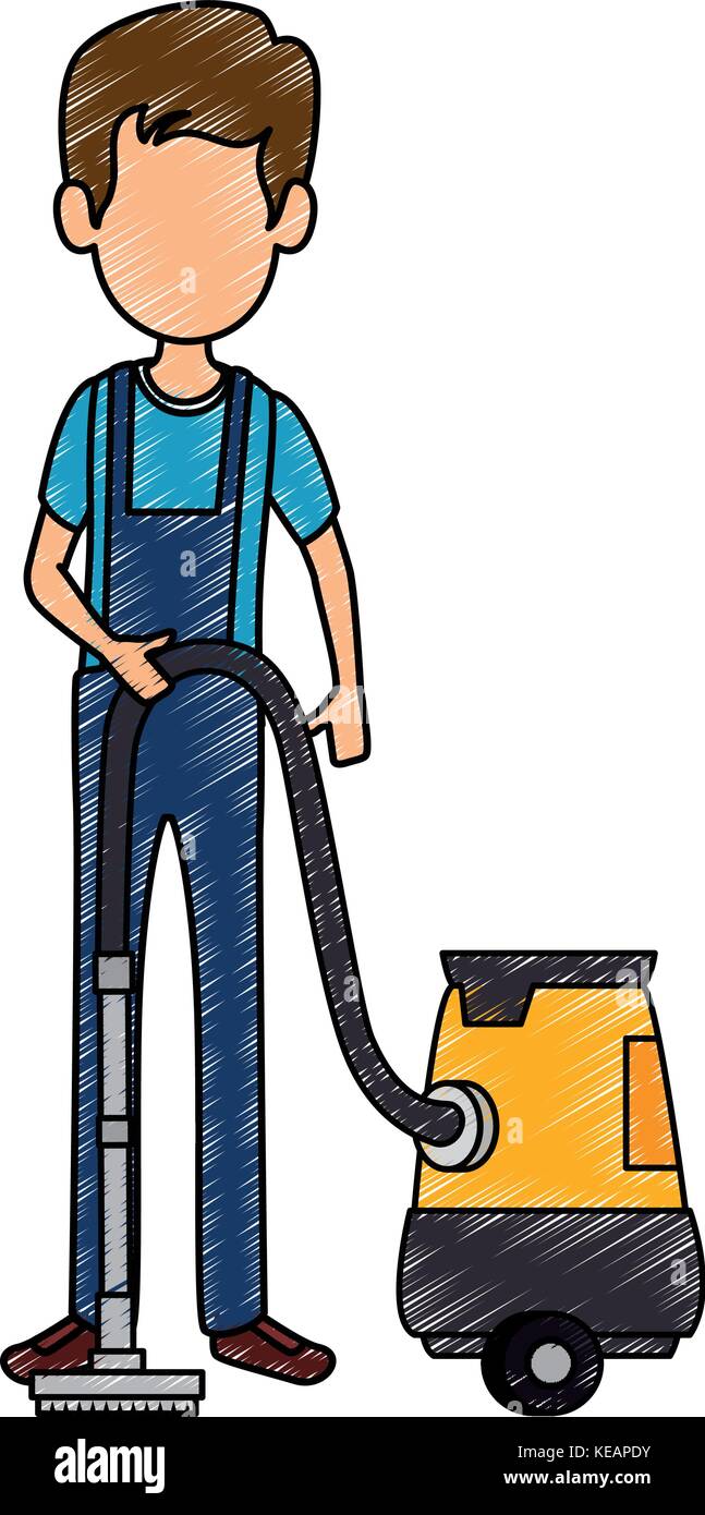 Adult male using vacuum cleaner Stock Vector Images - Alamy