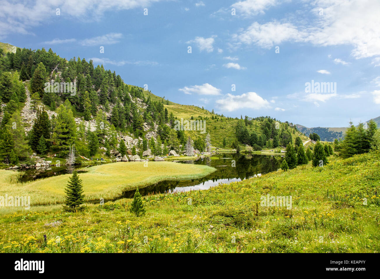 Alpine lake view during summer at the (Nockalm Road) Nockalmstraße ...