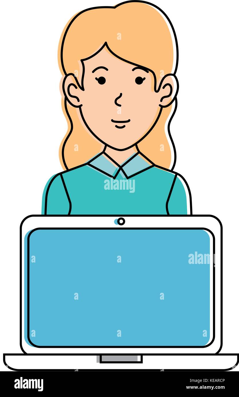 woman with laptop avatar vector illustration design Stock Vector Image ...