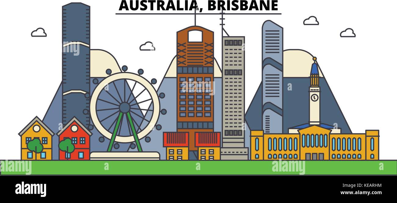 Australia, Brisbane. City skyline architecture, buildings, streets ...