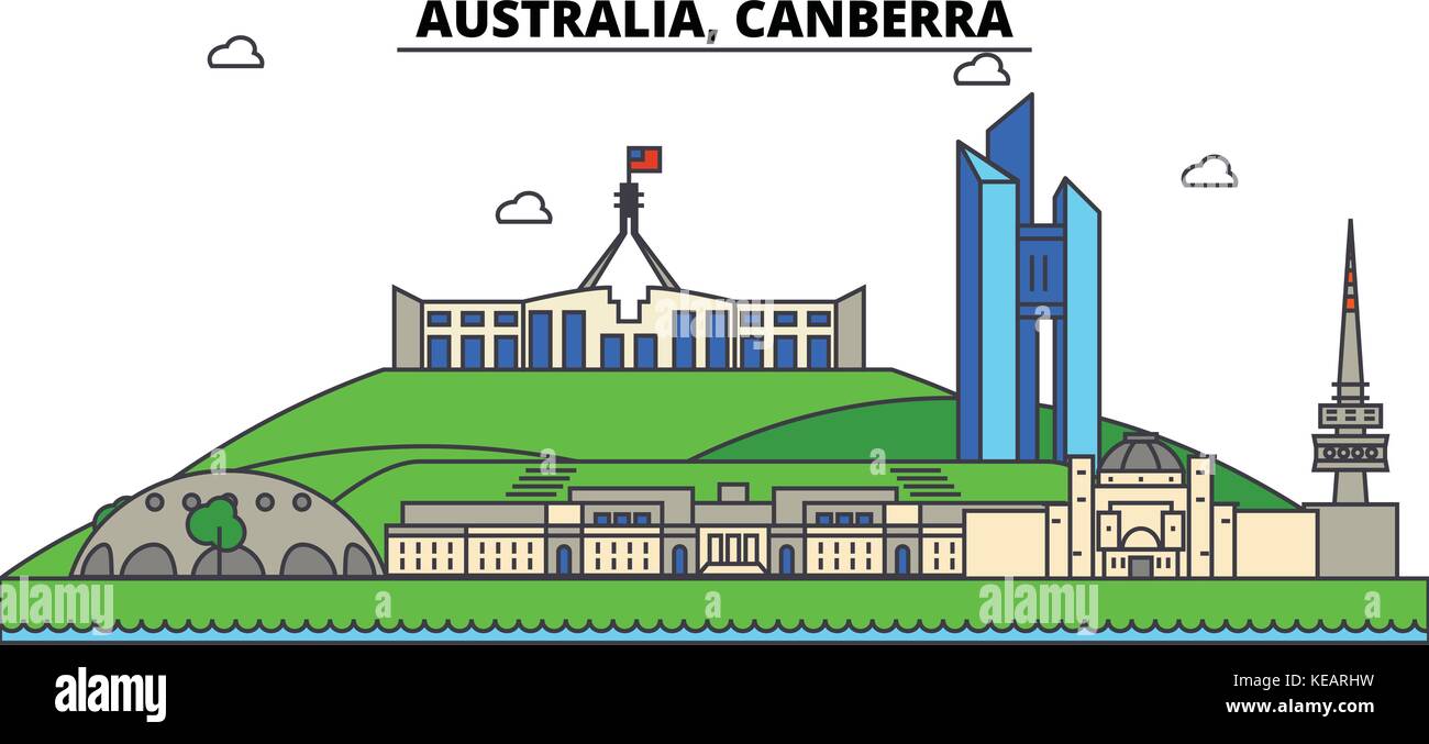 Australia, Canberra. City skyline architecture, buildings, streets ...