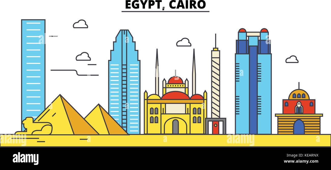 Egypt, Cairo. City skyline architecture, buildings, streets, silhouette ...