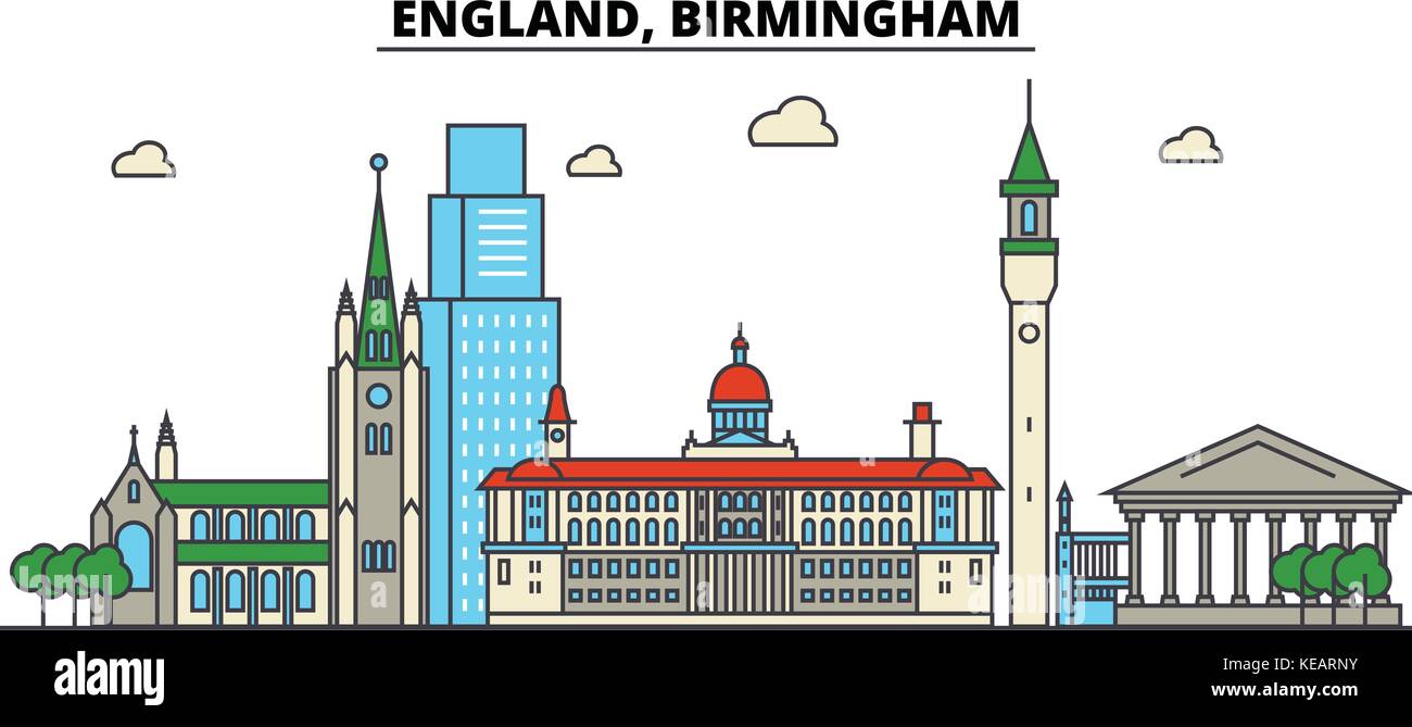 England, Birmingham. City skyline architecture, buildings, streets ...