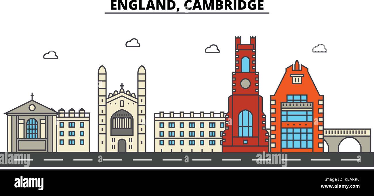 England, Cambridge. City skyline architecture, buildings, streets ...