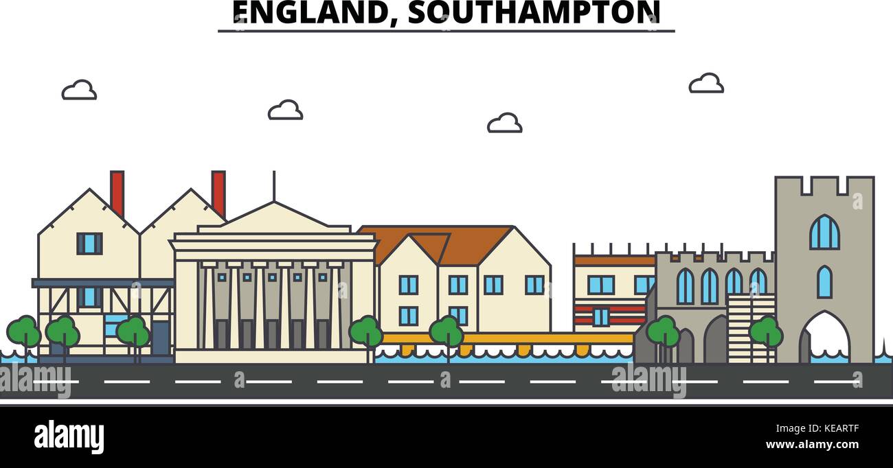 England, Southampton. City skyline architecture, buildings, streets ...