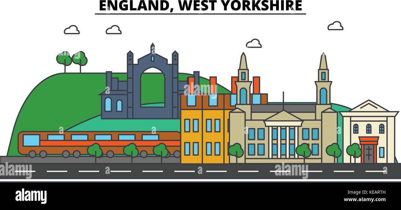 England, West Yorkshire. City skyline architecture, buildings, streets ...