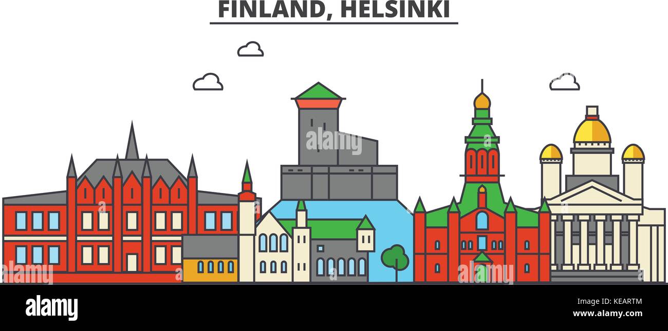Finland, Helsinki. City skyline architecture, buildings, streets ...