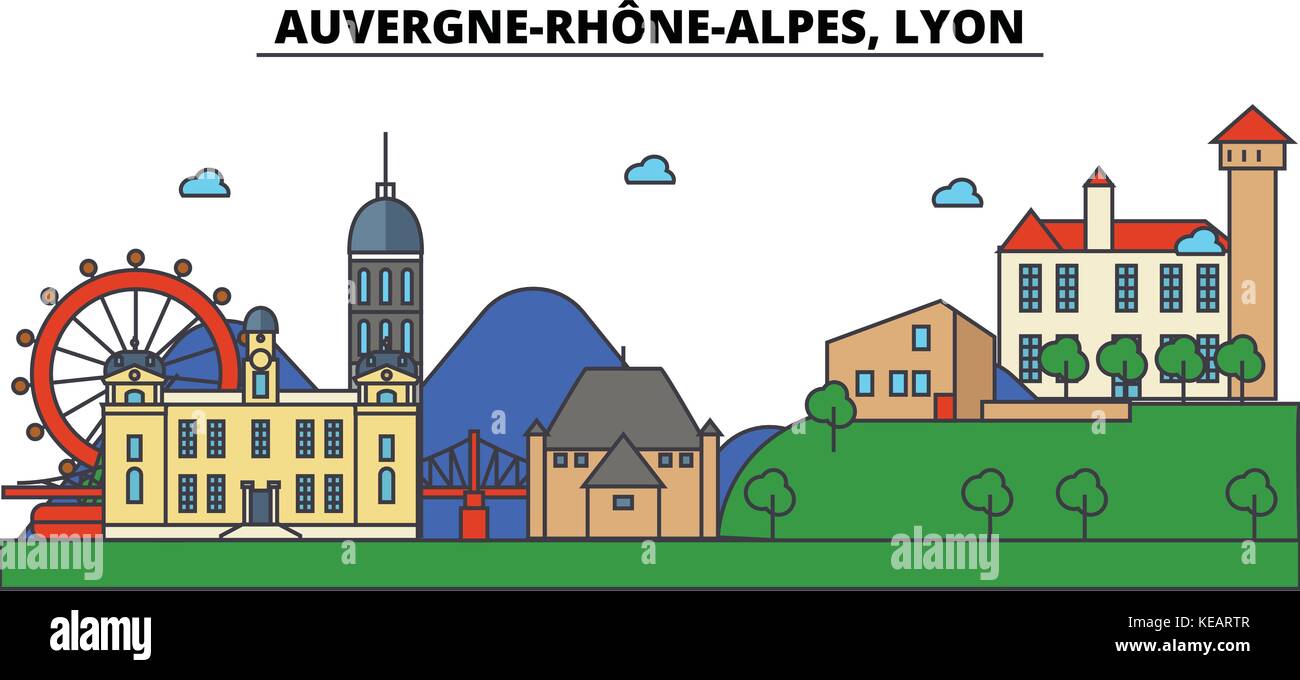 France, Lyon, Auvergne Rhone Alpes . City skyline architecture ...