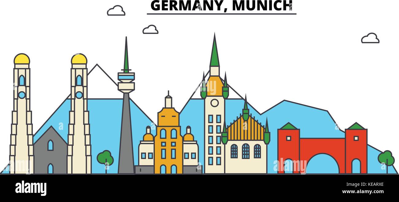 Germany, Munich. City skyline architecture, buildings, streets ...
