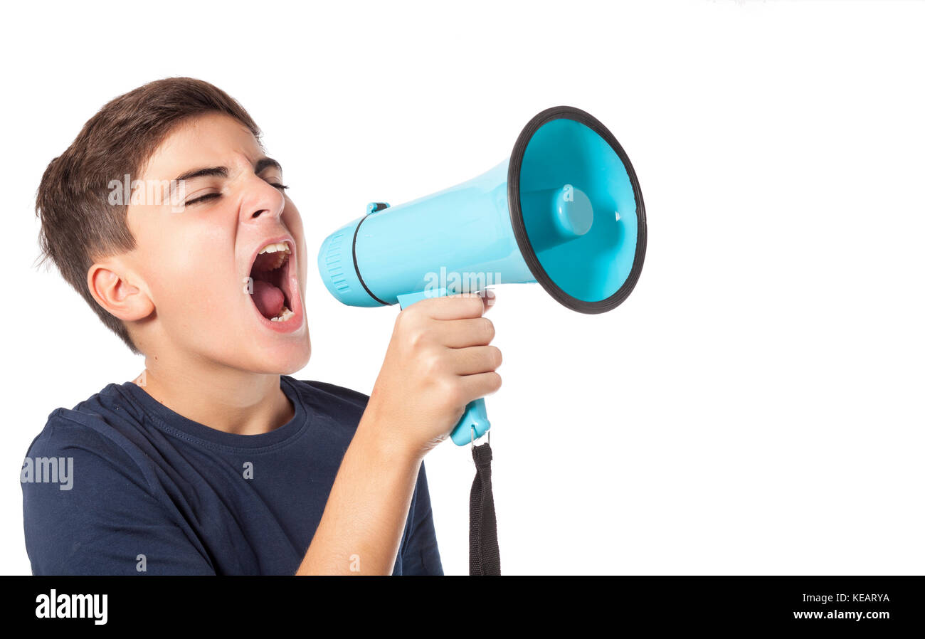 shouting teenager with megaphone Stock Photo - Alamy