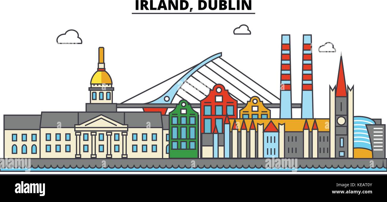 Irland, Dublin. City skyline architecture, buildings, streets ...